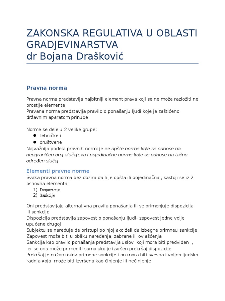 Zakonska Regulativa U Oblasti Gradjevinarstva | PDF