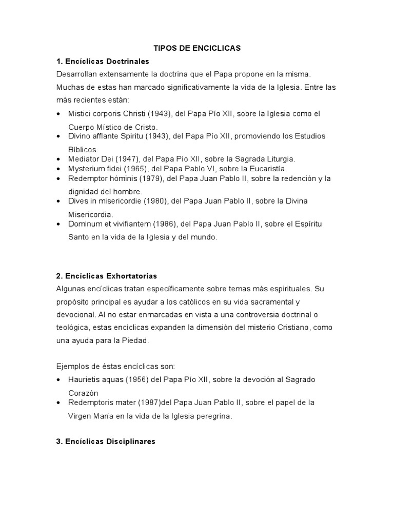 Tipos de Enciclicas | PDF | Iglesia Católica | Teología Católica y Doctrina