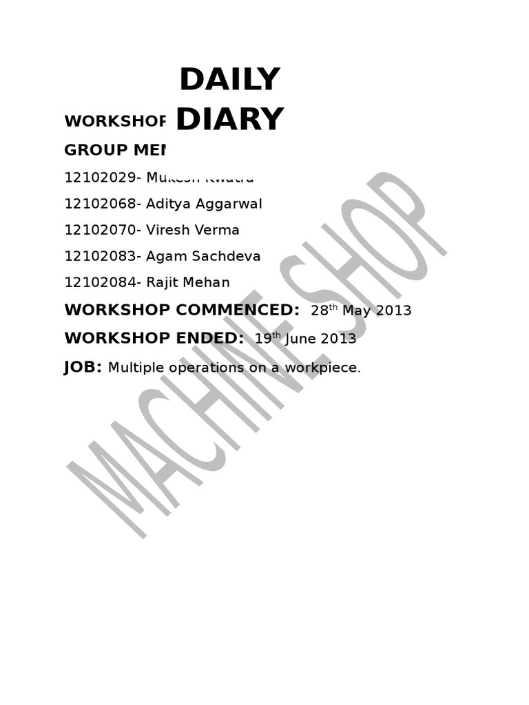 Daily Diary | PDF | Drilling | Machining