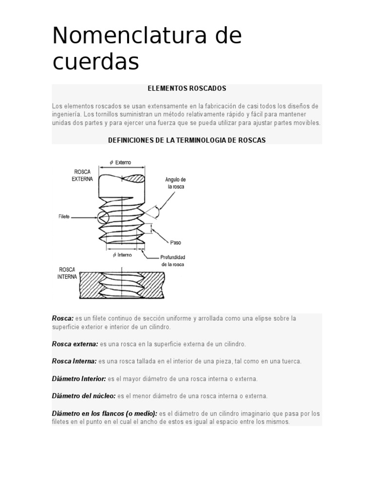 Nomenclatura de Roscas y Elementos Roscadados | PDF | Tornillo | Ingeniería mecánica