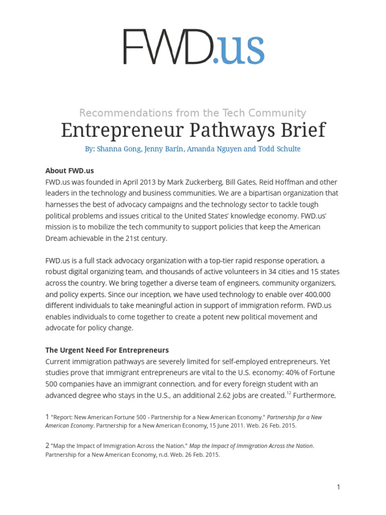 FWD - Us Entrepreneur Pathways Policy Brief | PDF | Permanent Residence ...