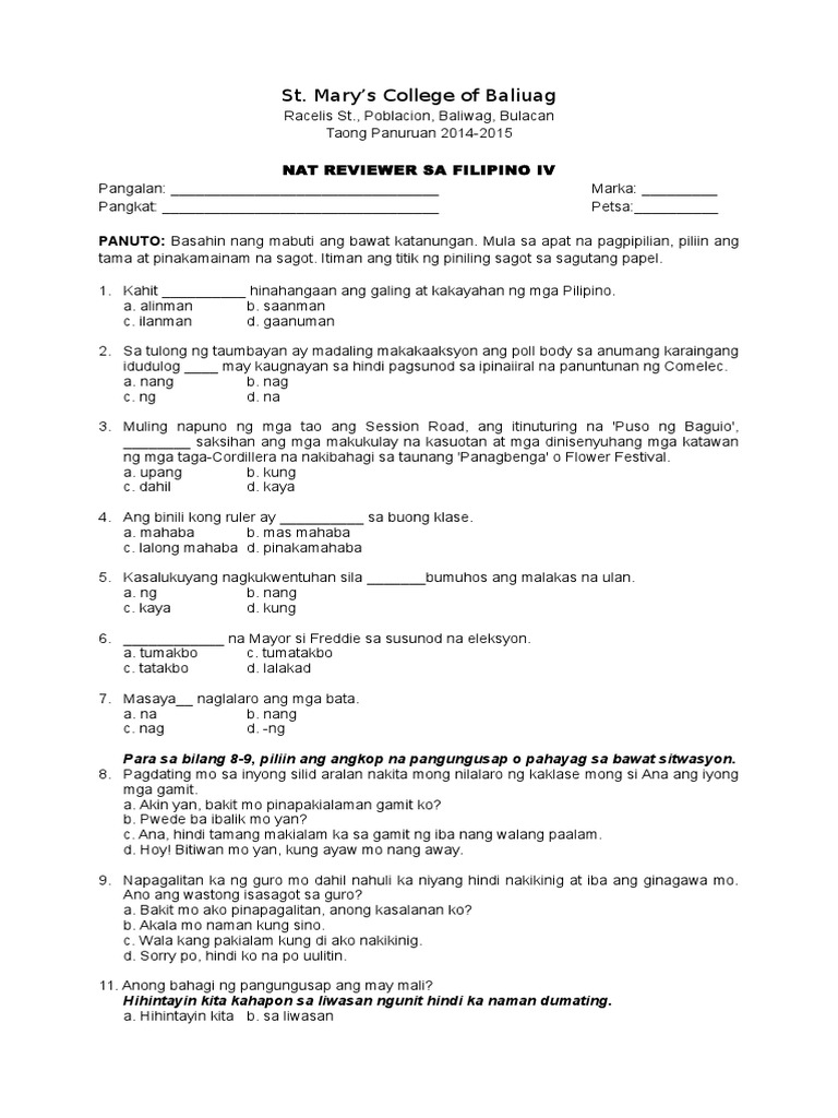 NAT Reviewer Filipino | PDF