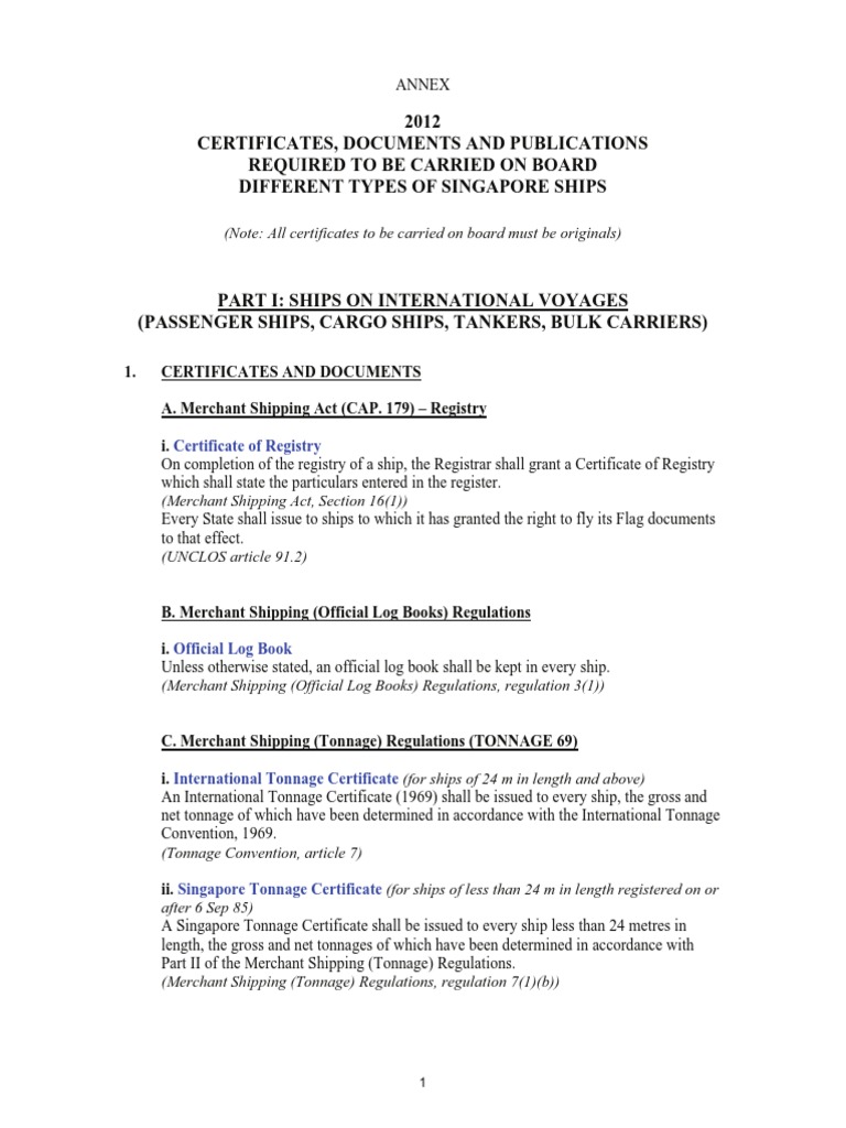 List of Certificates and Documents For Ships On International Voyages ...