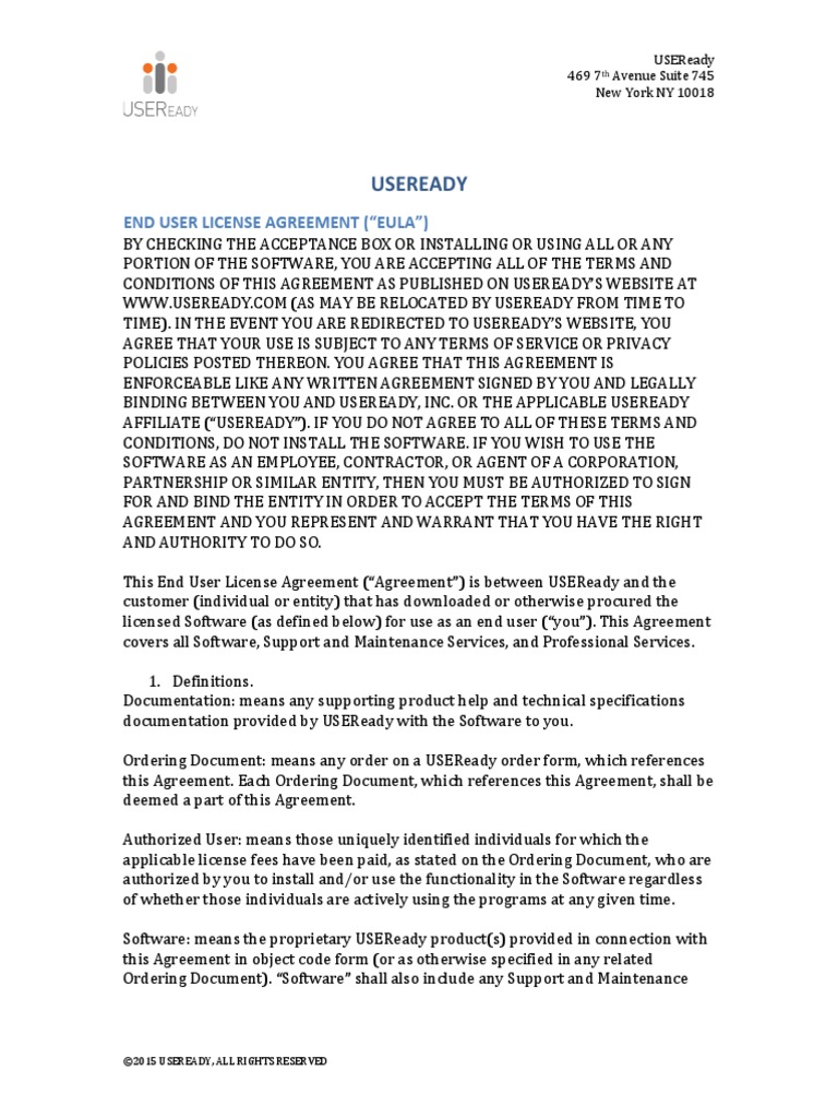 USEReady-ONE EULA | PDF | Source Code | License