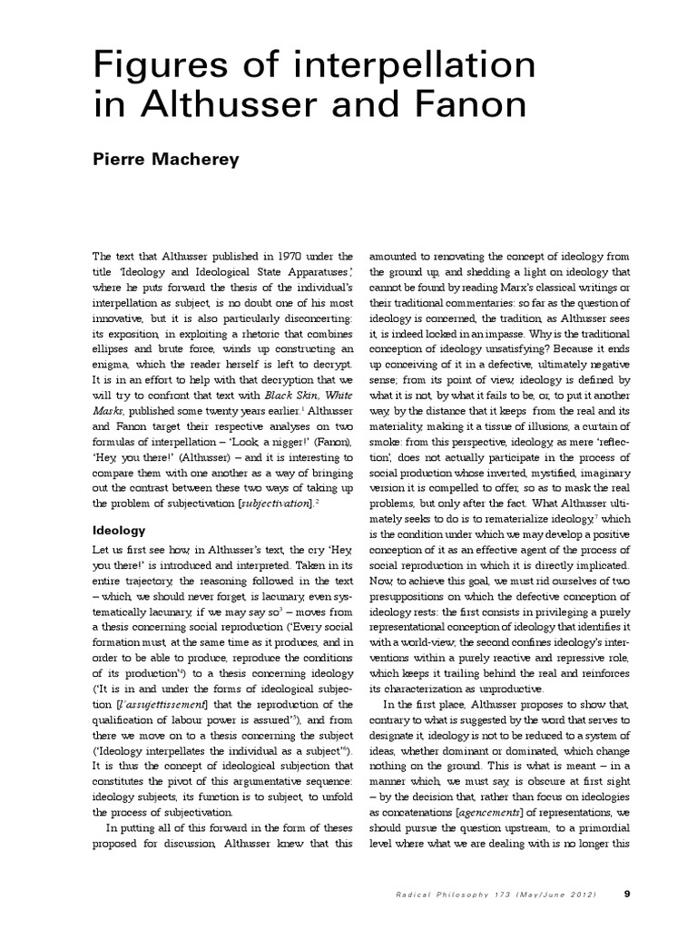 Pierre Macherey Figures of Interpellation in Althusser and Fanon 1 ...