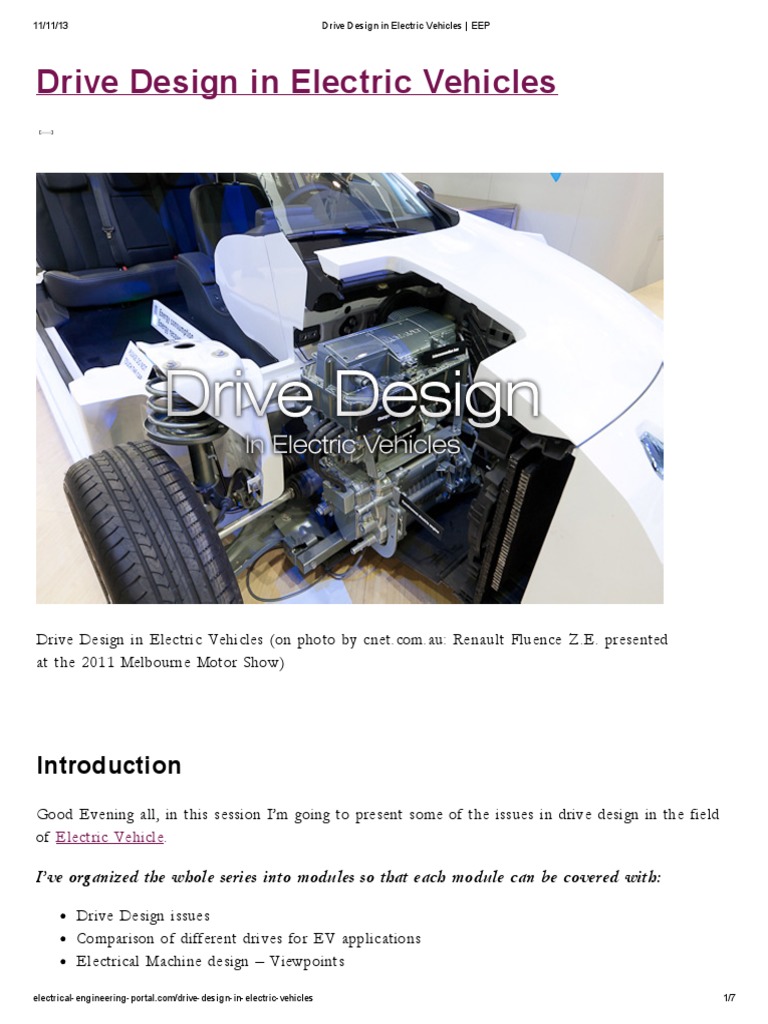 Drive Design in Electric Vehicles | PDF | Electric Vehicle ...