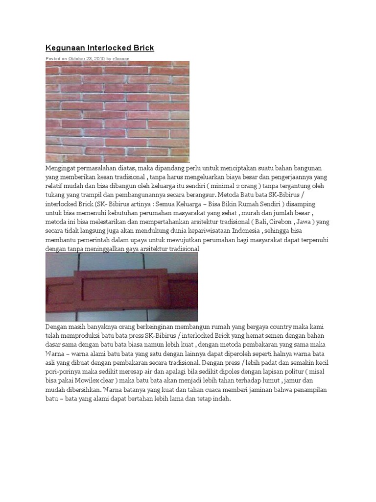 Batu Bata Interlock untuk Rumah Tradisional | PDF