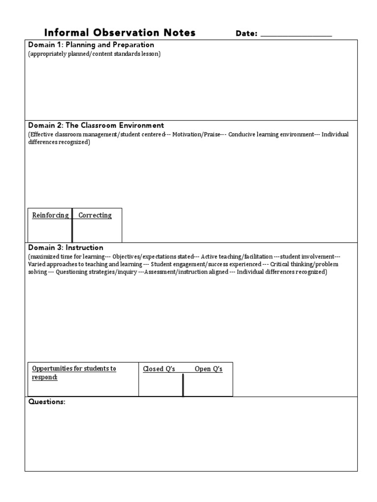 Informal Classroom Observation Notes | PDF