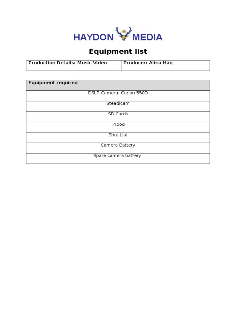 Equipment List | PDF