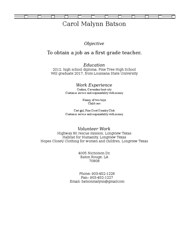 First Grade Teacher Resume - Baton Rouge | PDF | Wellness