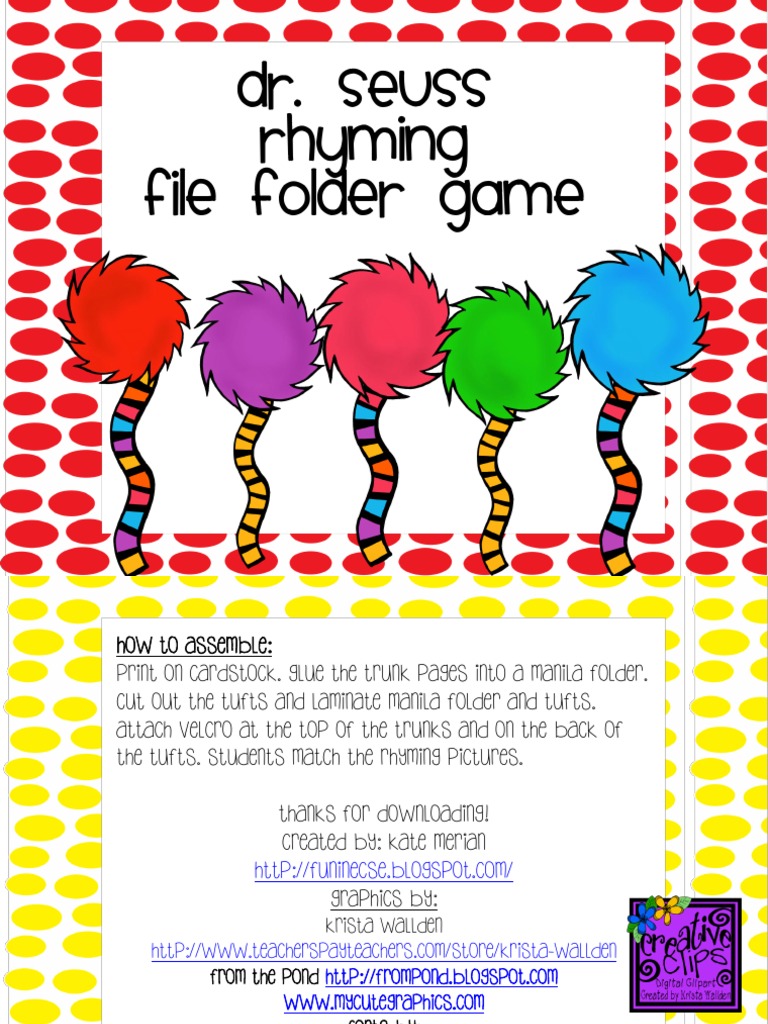 Dr. Seuss Rhyming Game Assembly Guide | PDF