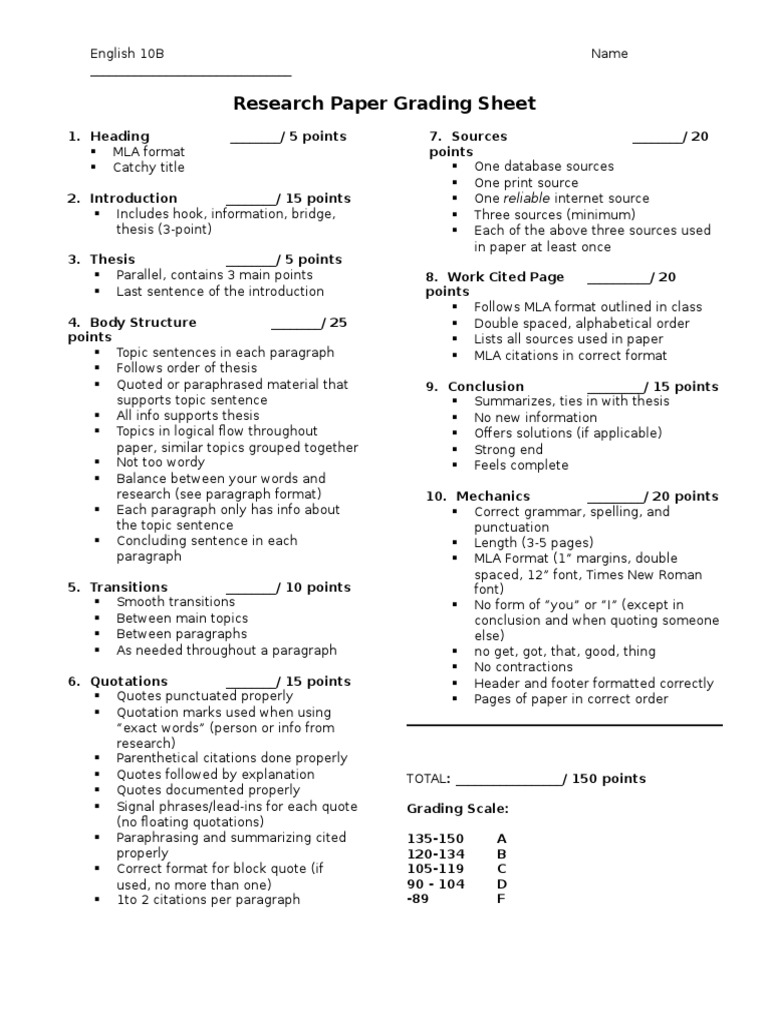 Research Paper Grading Criteria | PDF