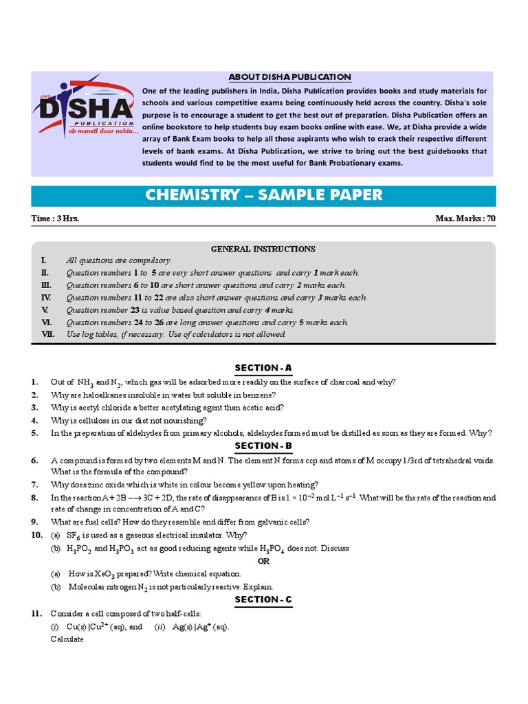 Chemistry (Sample Paper) (1) (1) | Chemical Reactions | Ion