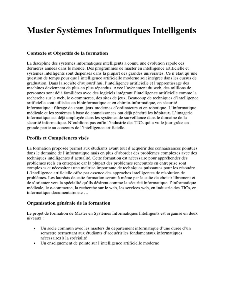 Master en Systèmes Informatiques Intelligents | PDF | Informatique ...