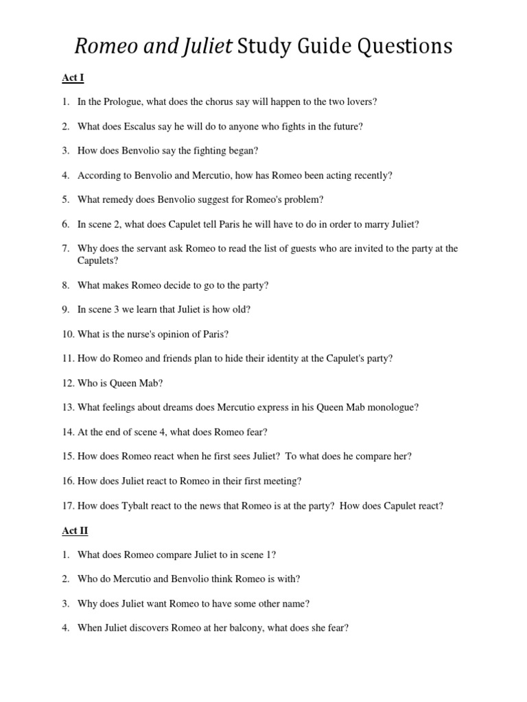 Romeo and Juliet Study Guide | PDF | Characters In Romeo And Juliet ...