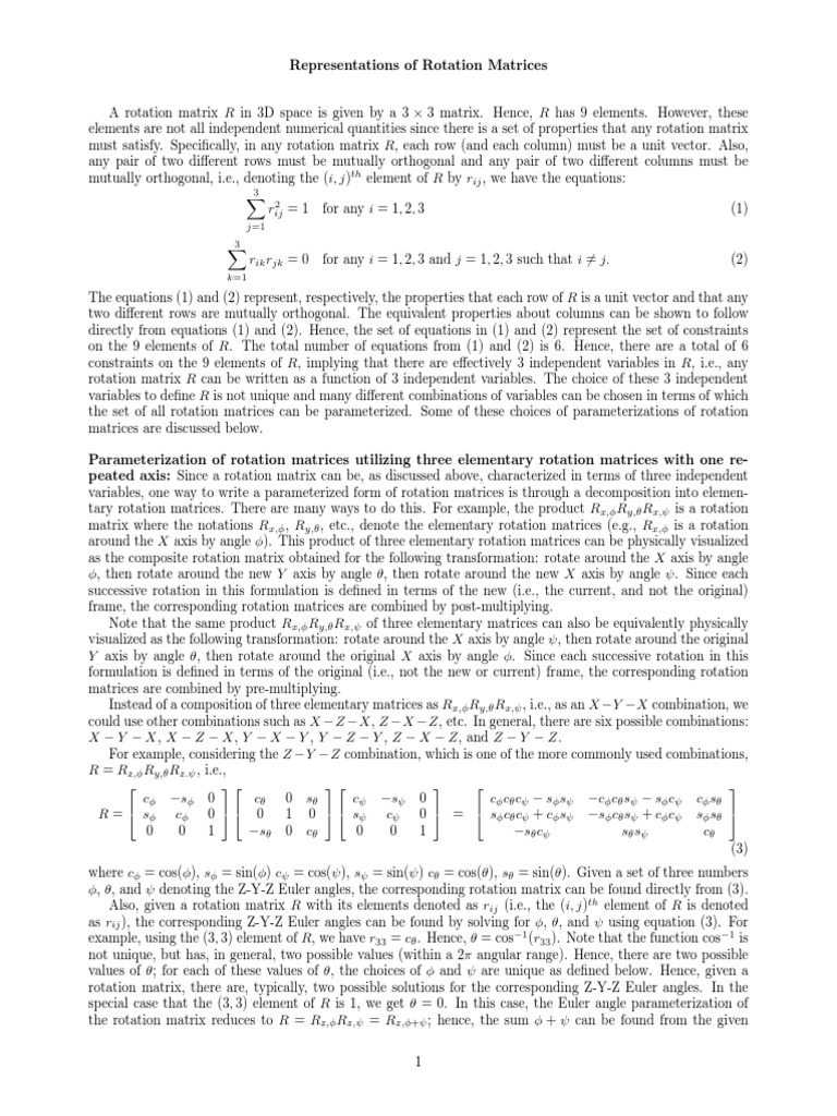 Rotation Matrix Representations | PDF | Matrix (Mathematics) | Mathematical Objects