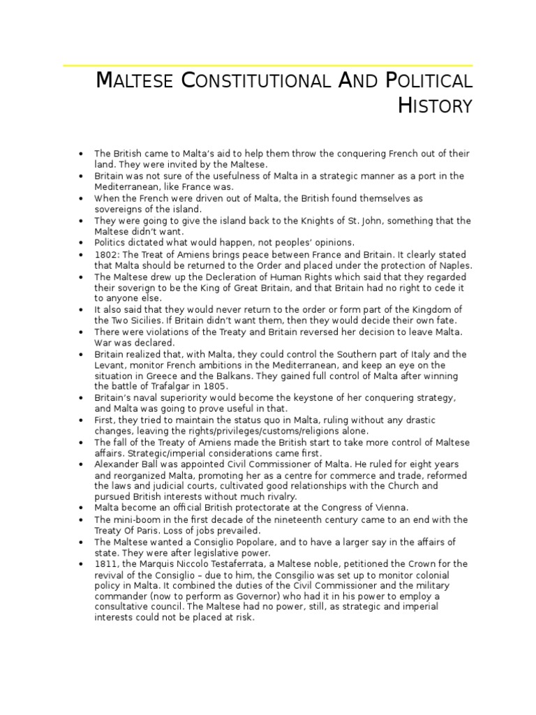 Maltese History Notes | PDF | Malta | Politics (General)