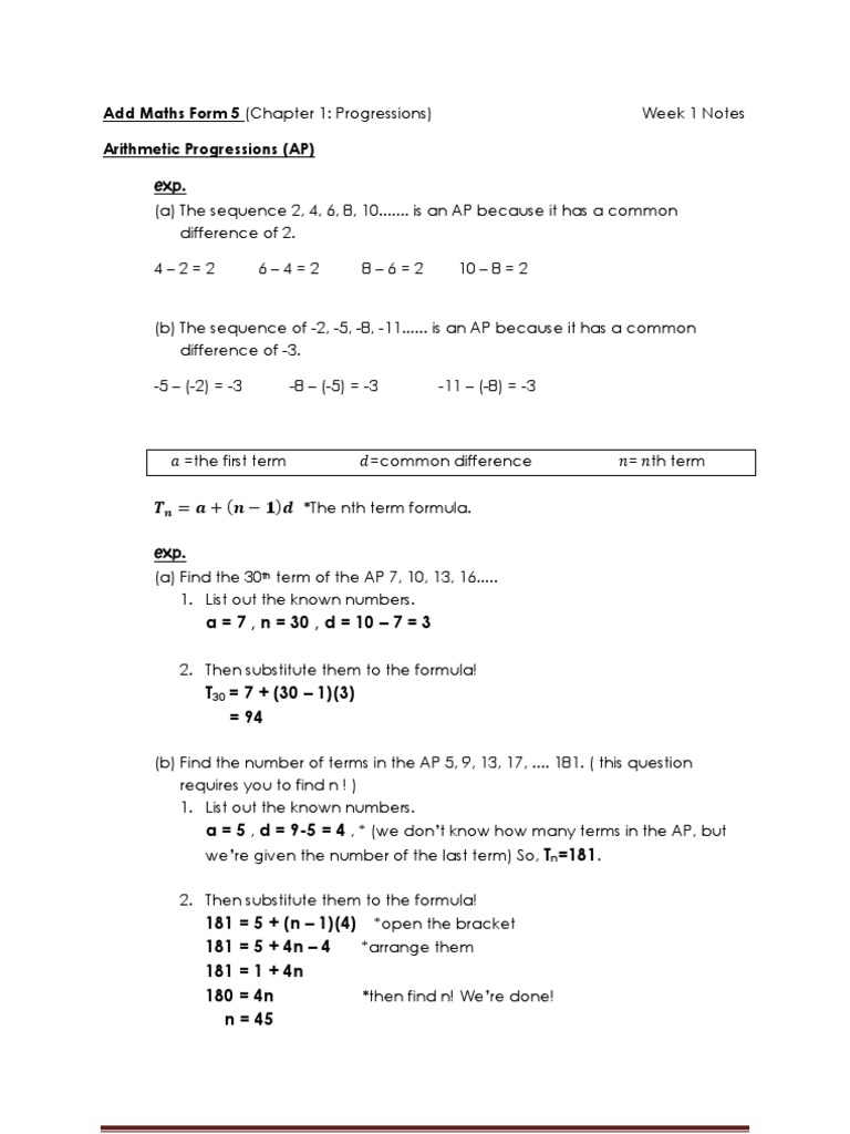 Add Maths Form 5 (Chapter 1: Progressions) | PDF