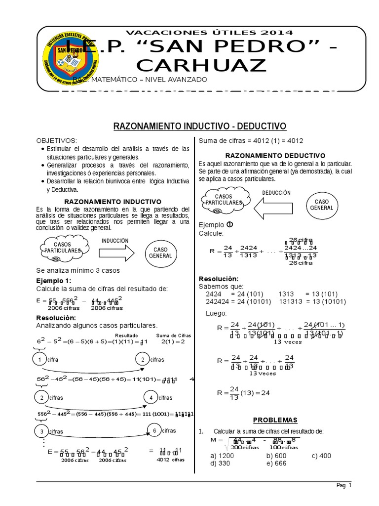 Razonamiento Matematico 02 INDUCTIVO - DeDUCTIVO | PDF | Razón | Razonamiento inductivo
