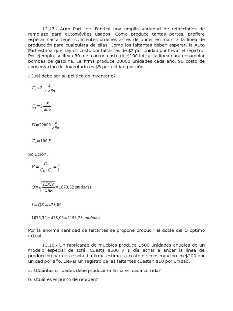 Ejercicios IO | PDF | Inventario | Euro