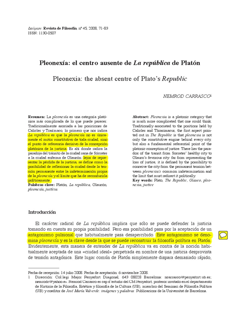 Pleonexía y justicia en Platón | PDF | Platón | Immanuel Kant