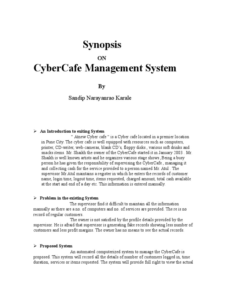 Cyber Cafe Synop | PDF | Server (Computing) | User (Computing)
