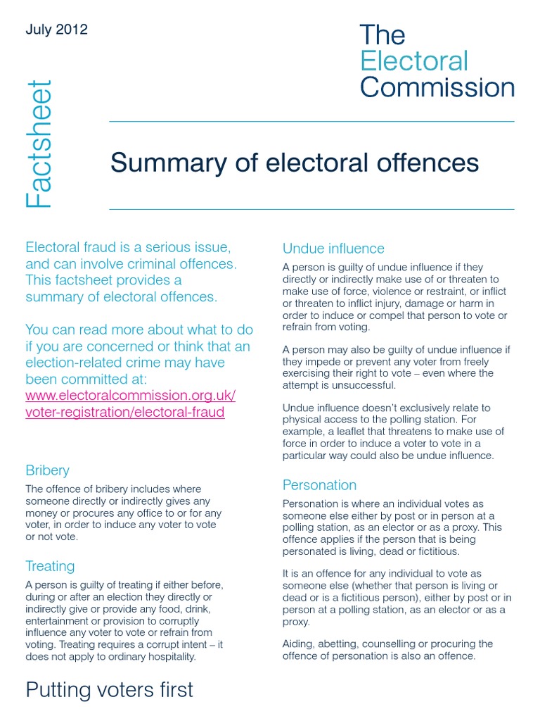 Summary of Electoral Offences UK | PDF | Proxy Voting | Elections