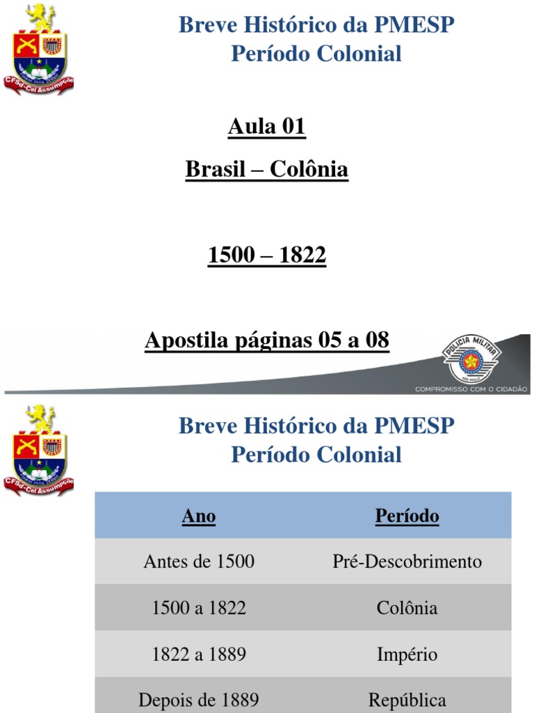 Breve Histórico Da PMESP Aula 1 - ESSd | PDF | Era dos Descobrimentos ...