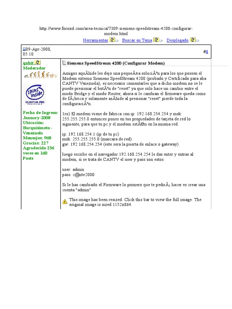 Modo Router Siemens Speedstream 4200 | PDF | Dirección IP | Protocolos ...