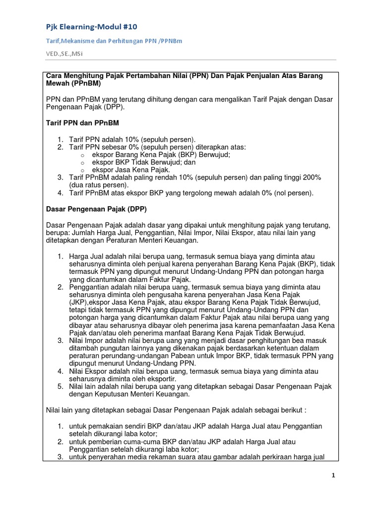 Tarif Dan Perhitungan PPN Dan PPNBM | PDF