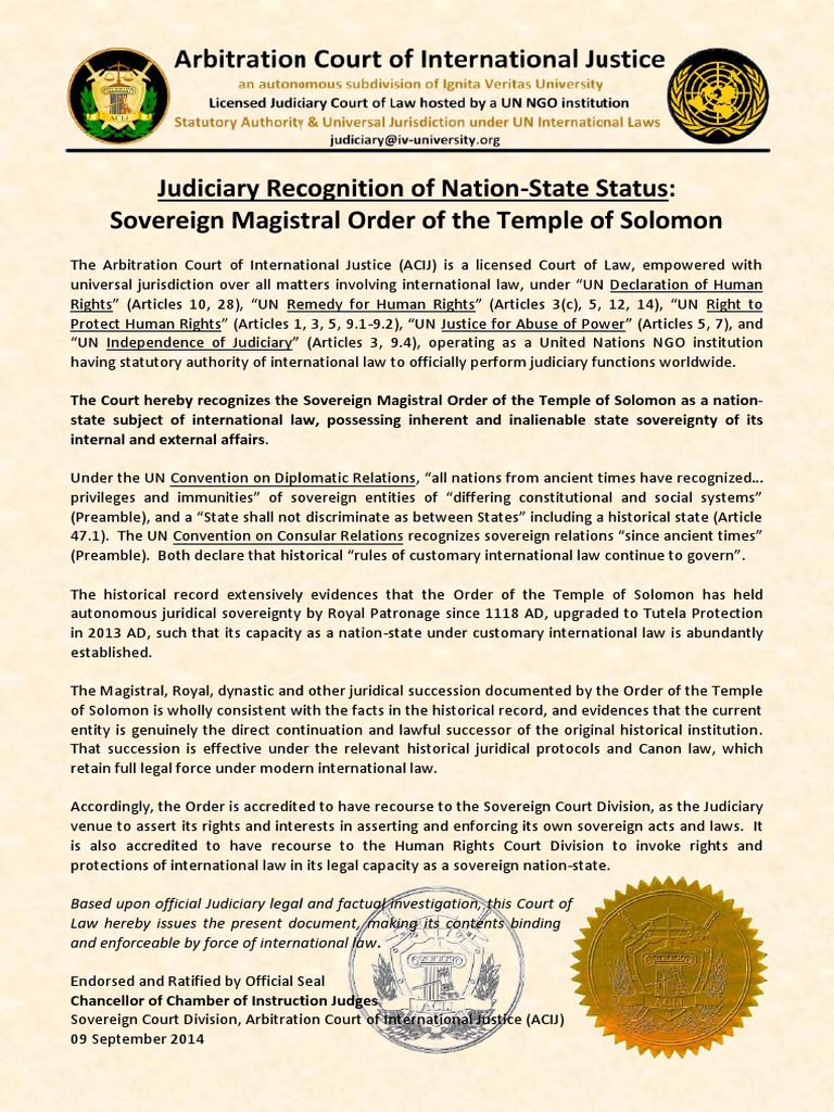 Recognition of Sovereign Order Status | PDF | Sovereignty | Sovereign State