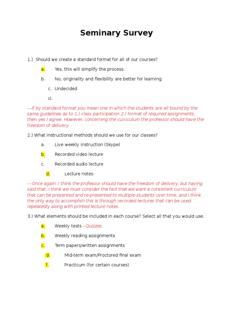 Seminary Questionnaire | Academic Degree | Bachelor's Degree | Free 30 ...