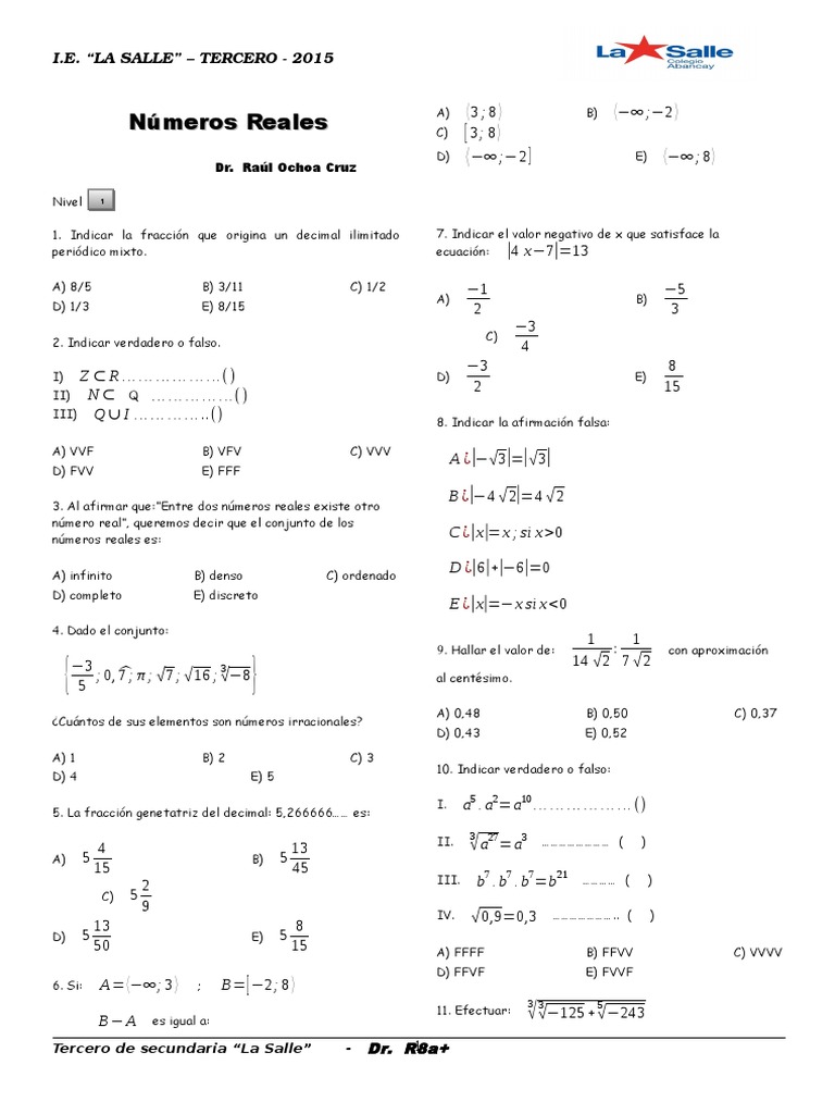 Ejercicios Sobre Números Reales | PDF | Número Real | Aritmética