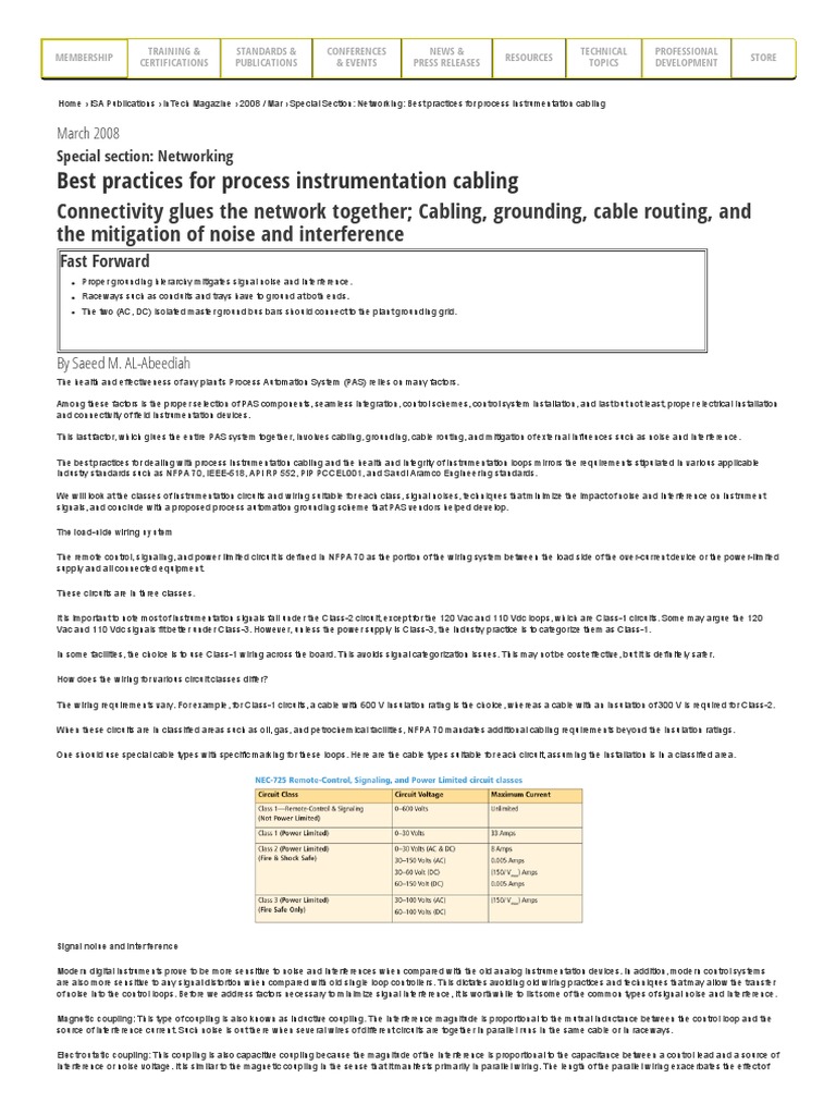 Special Section - Networking - Best Practices For Process Instrumentation Cabling - IsA | PDF ...