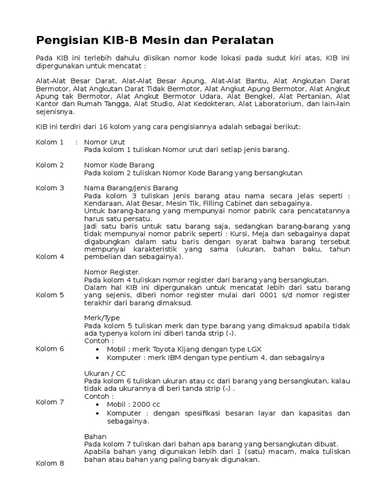 Panduan Pengisian Kib-B Dan Kib-E | PDF