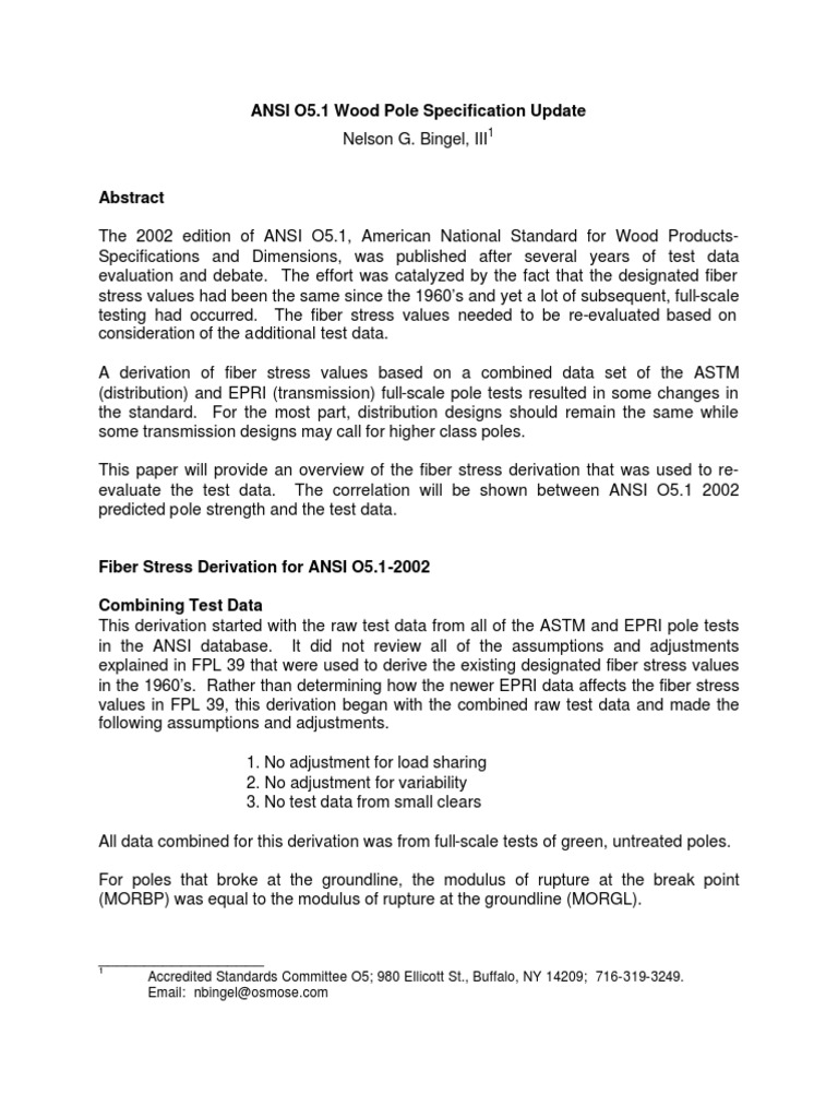 ANSI O5.1 Wood Pole Specification Update | Download Free PDF | Strength ...