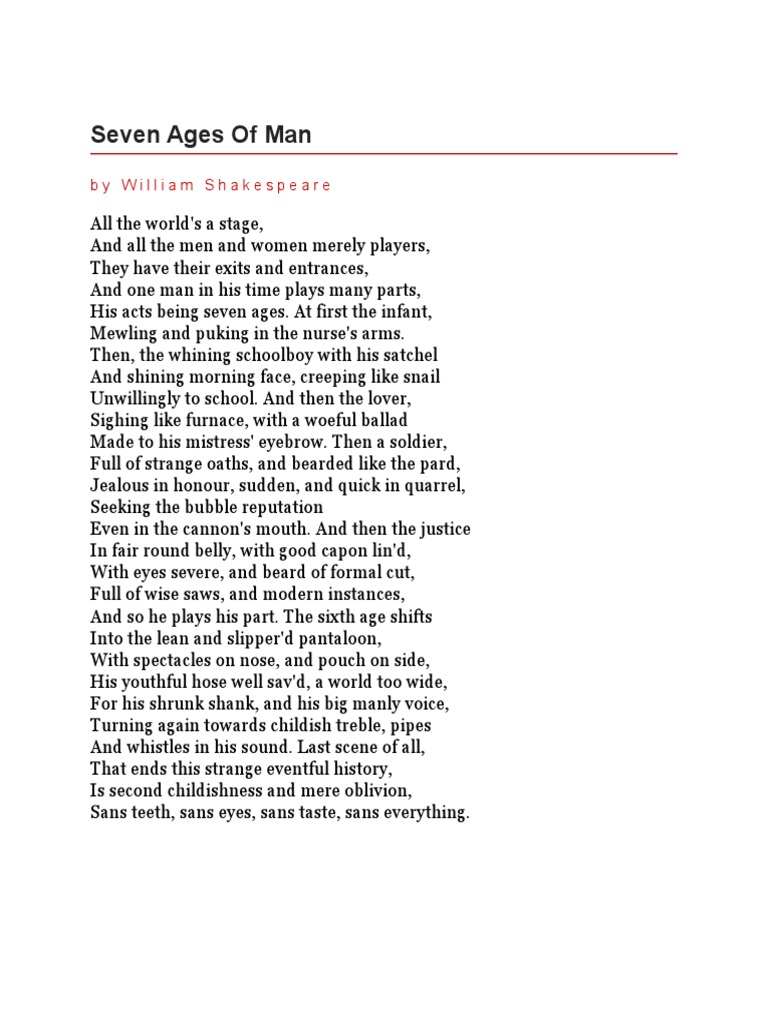 Seven Ages of Man: by William Shakespeare | PDF