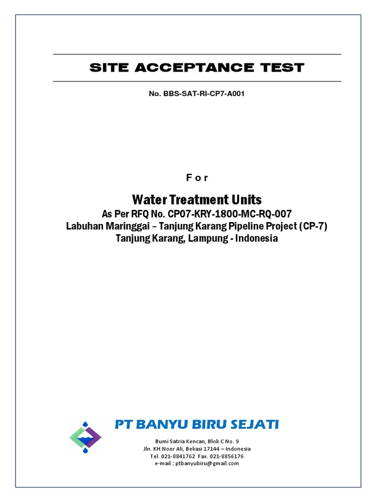Water Treatment Units: Site Acceptance Test | PDF | Filtration | Pump