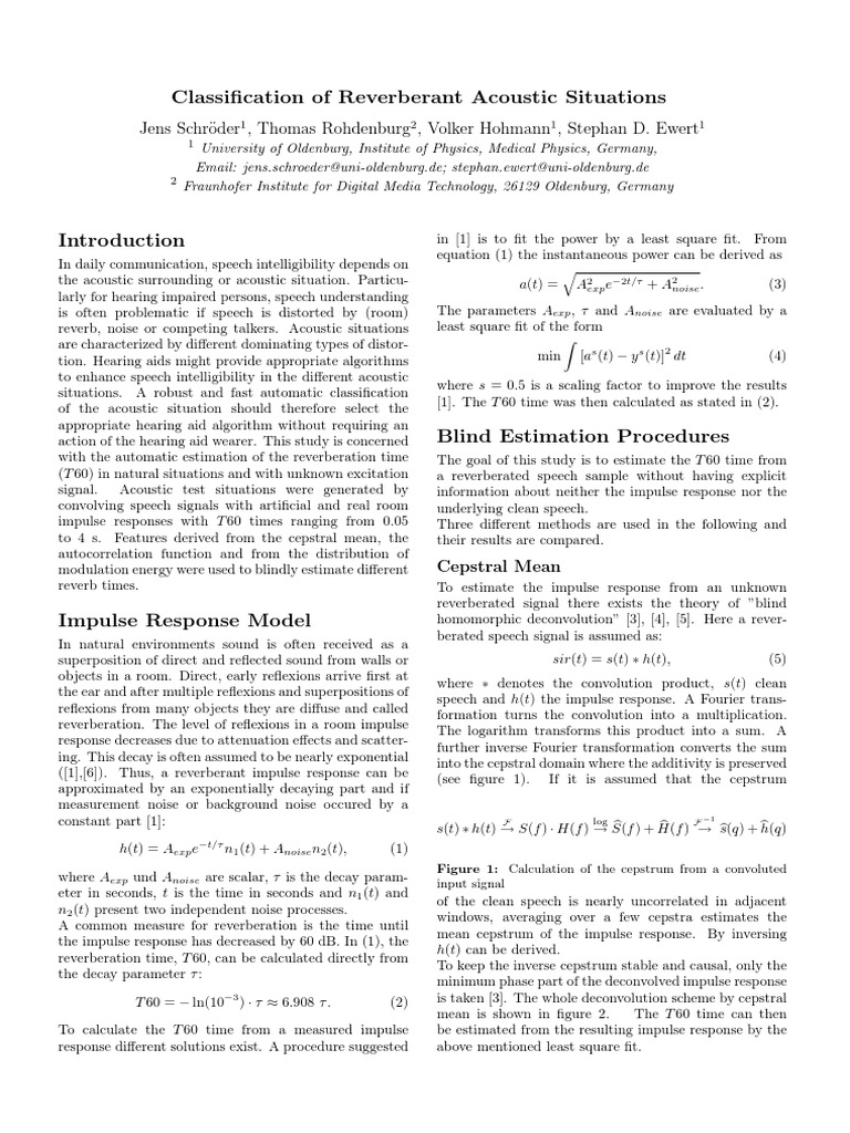 Classification Of Reverberant Situations Pdf Signal Processing Algorithms