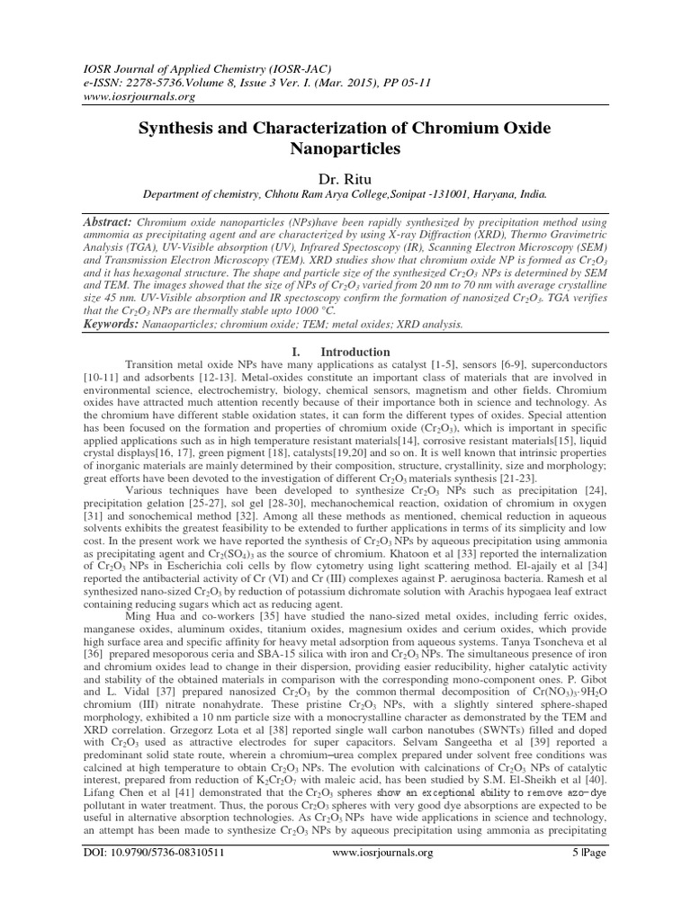Synthesis of Chromium Oxide Nanoparticles | PDF | Chromium | X Ray ...