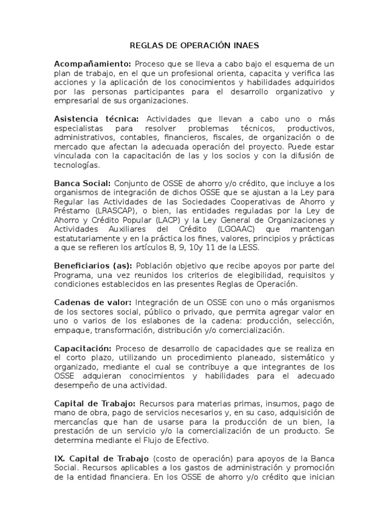Reglas de Operación Inaes | PDF