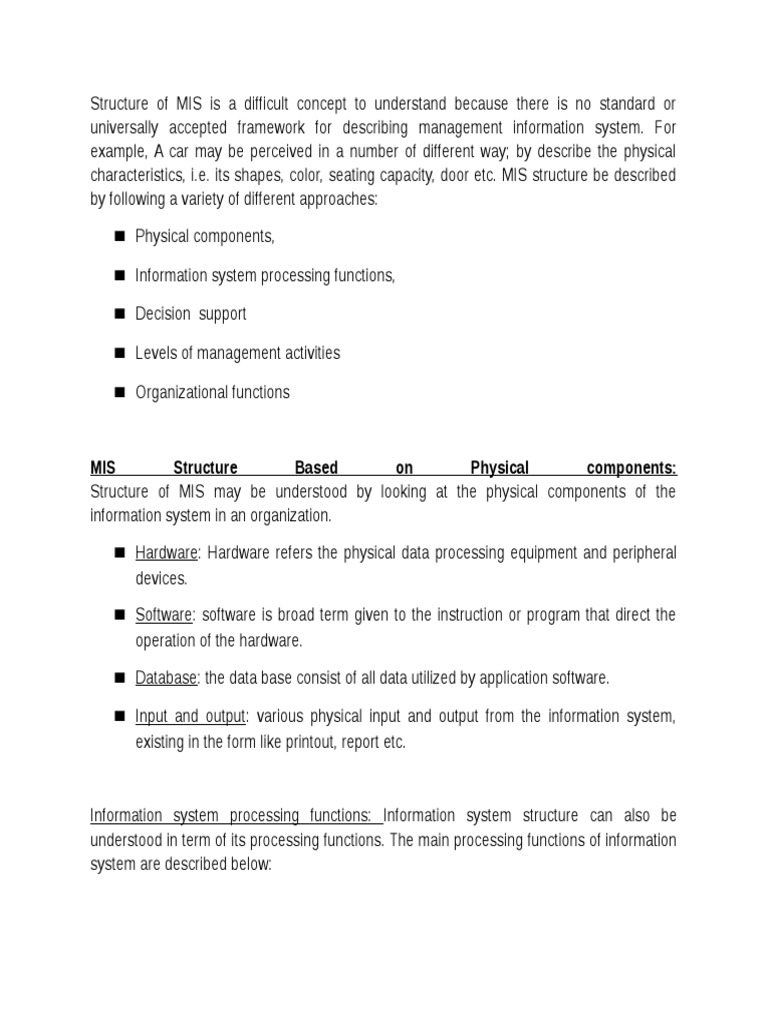 MIS Structure Based On Physical Components | PDF | Information System ...