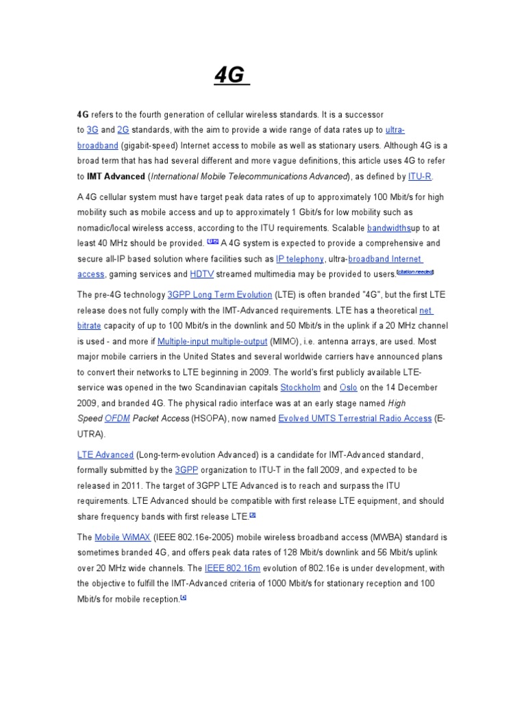 4G Refers To The Fourth Generation of | PDF | 4 G | Physical Layer ...