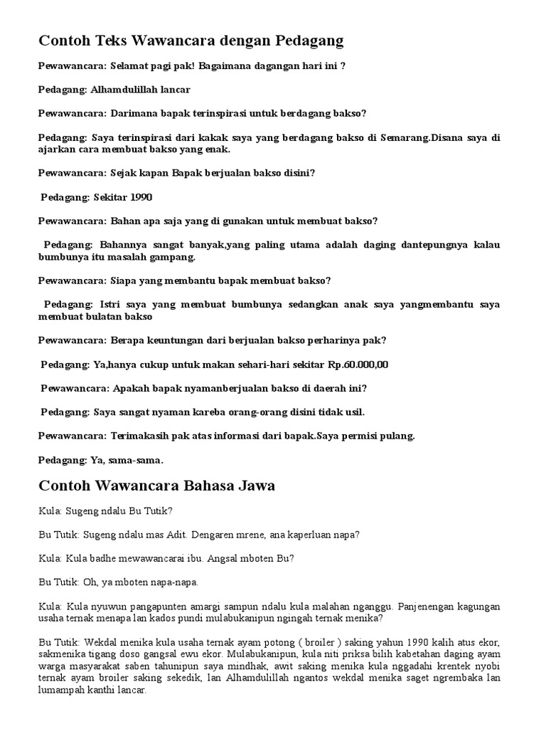 Contoh Teks Wawancara Dengan Pedagang | PDF