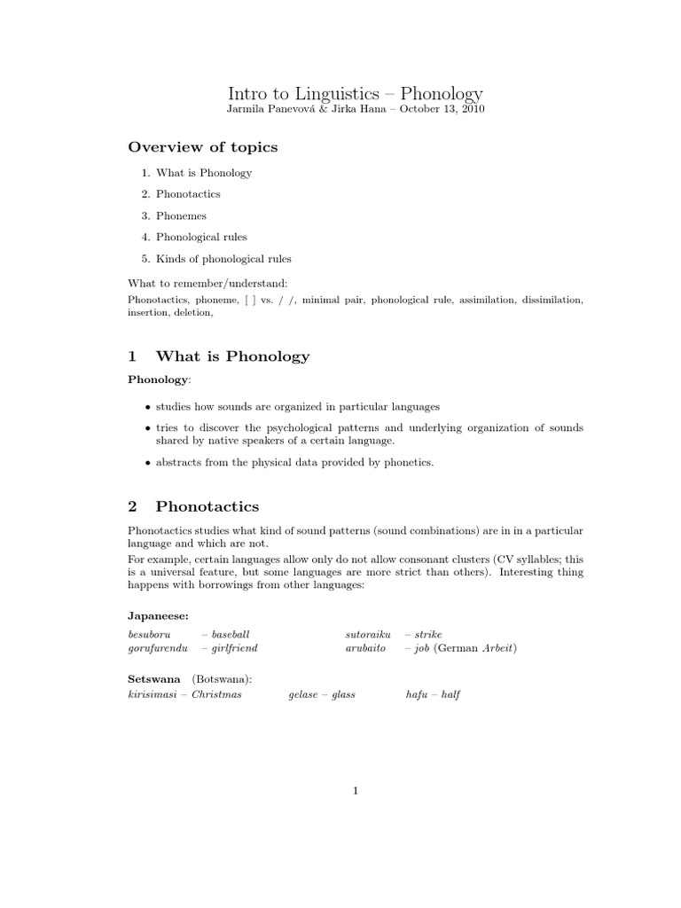 Intro To Linguistics - Phonology: Overview of Topics | PDF | Phoneme ...