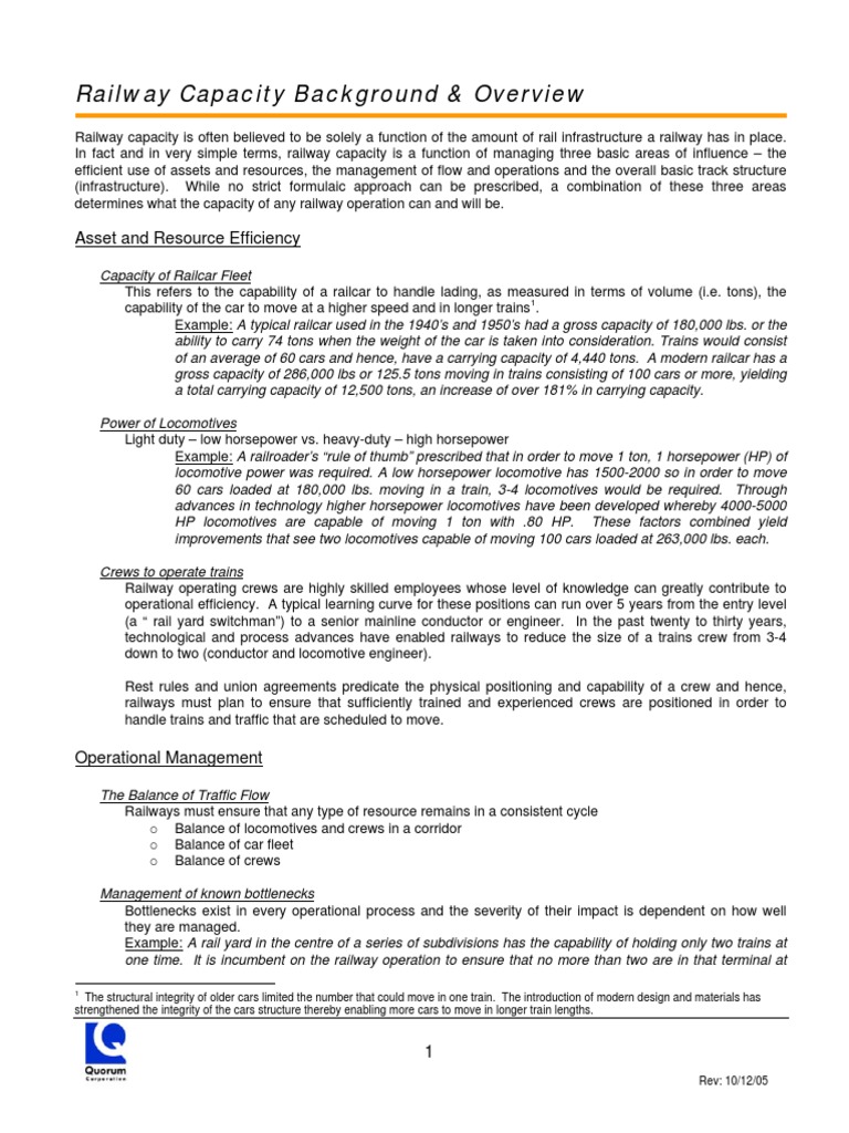 Railway Capacity Management Overview | PDF | Rail Transport | Track ...