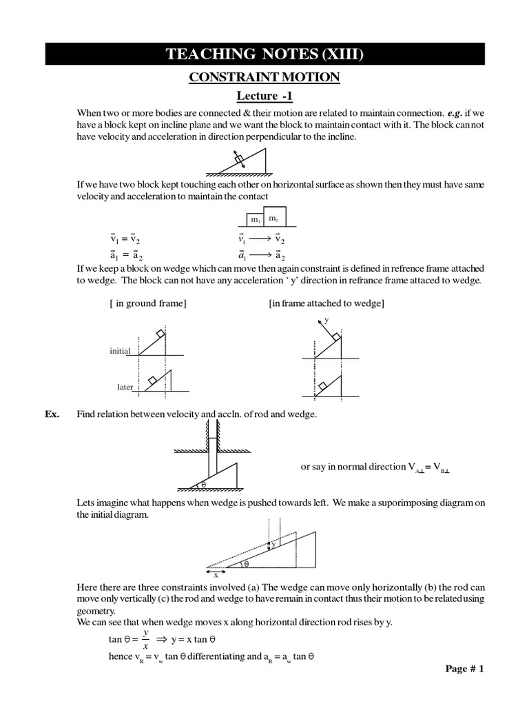 Constraint Motion Lecture Notes | PDF | Velocity | Acceleration