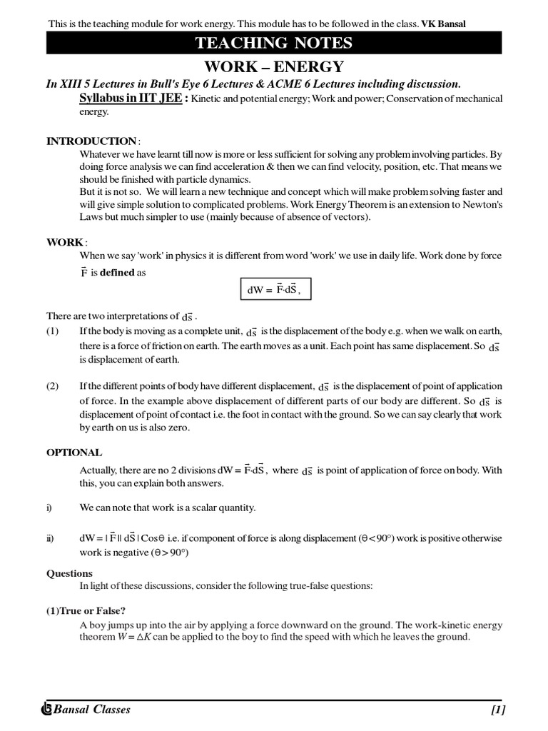 Work-Energy Theorem in Physics | PDF | Kinetic Energy | Friction