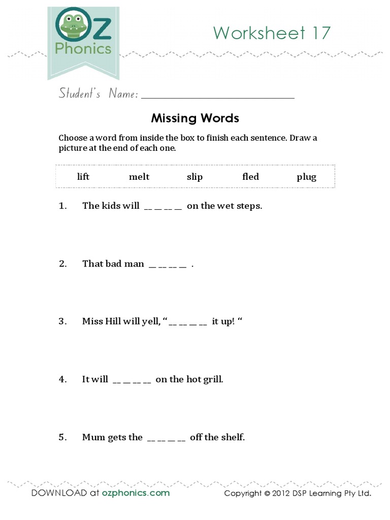Oz Phonics Worksheet 17 Pdf