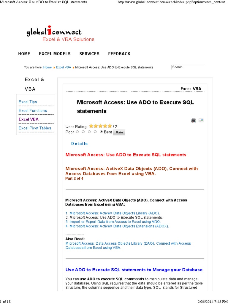 Microsoft Access - Use ADO To Execute SQL Statements | PDF | Microsoft ...